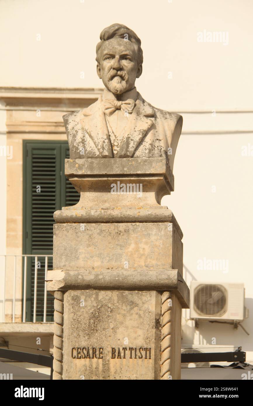 Noci, Italy. A bust of the 20th century Italian irredentist Cesare ...