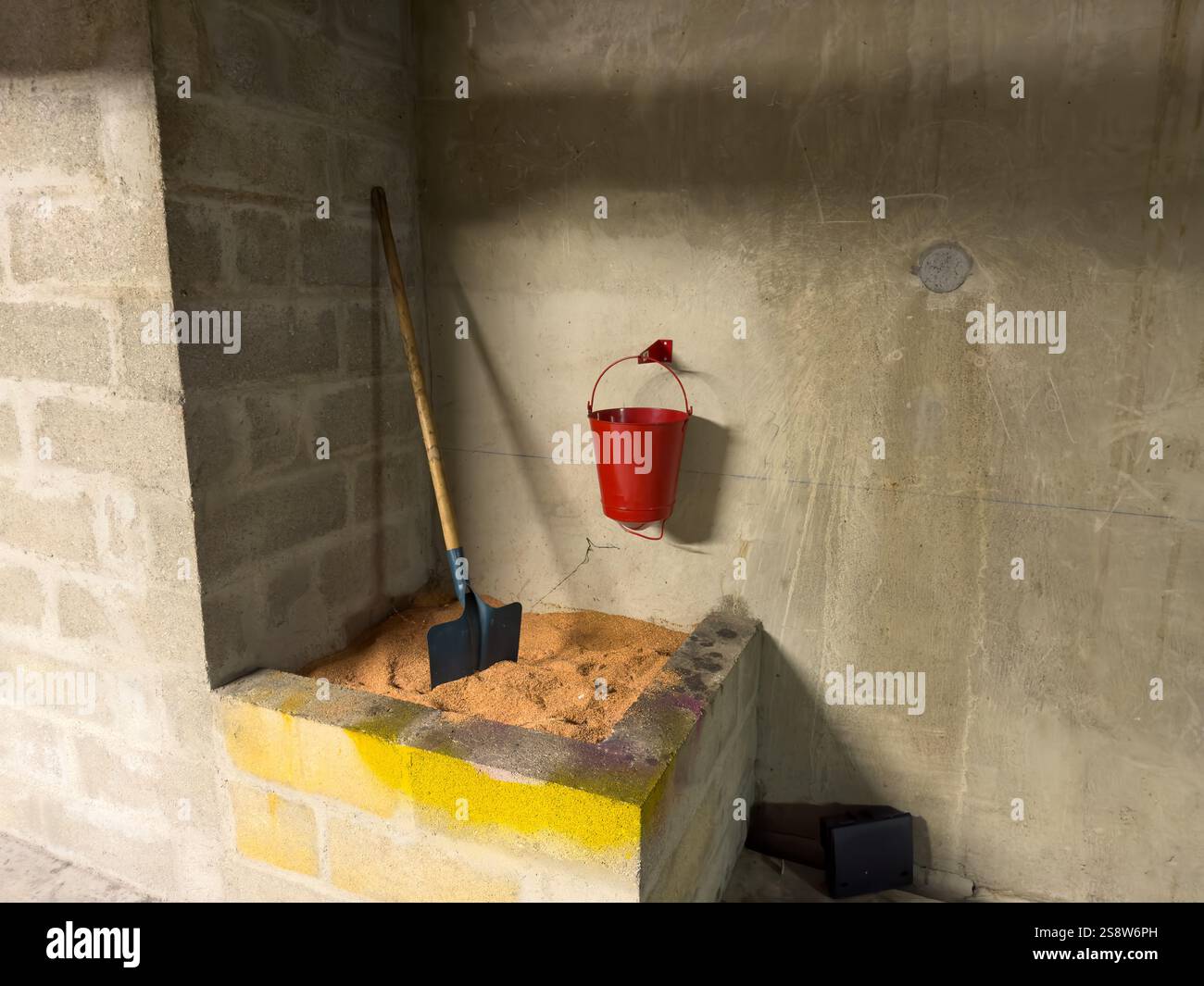 Construction site with tools and materials in a utility area Stock ...