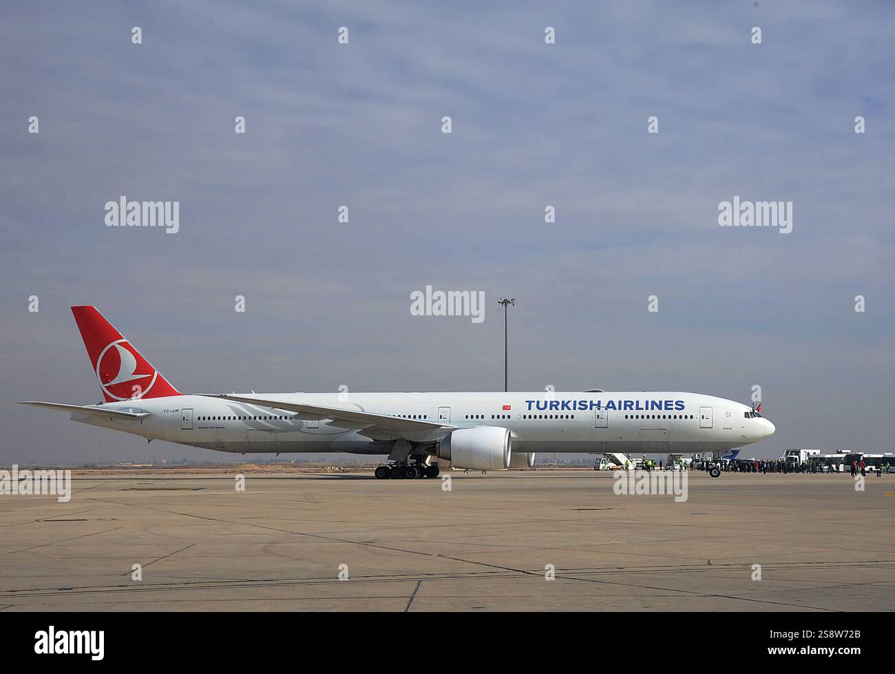 Damascus, Syria. 23rd Jan, 2025. A Turkish airliner lands at Damascus ...