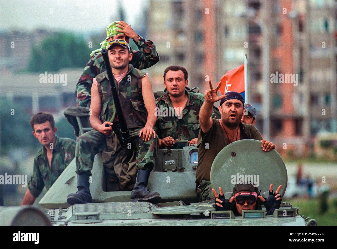 Serbian military forces, including tanks, withdrew from Pristina, the ...