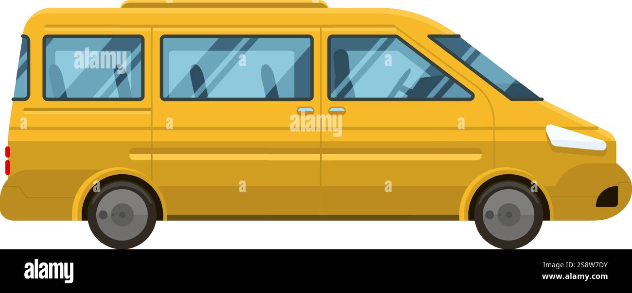 Yellow minivan taxi cab showcasing a left side view, designed for ...