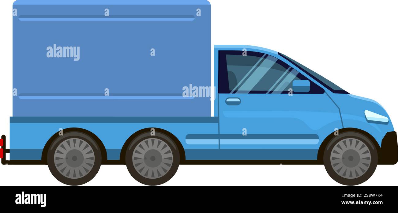 Side view of a light blue delivery truck transporting goods, showcasing ...