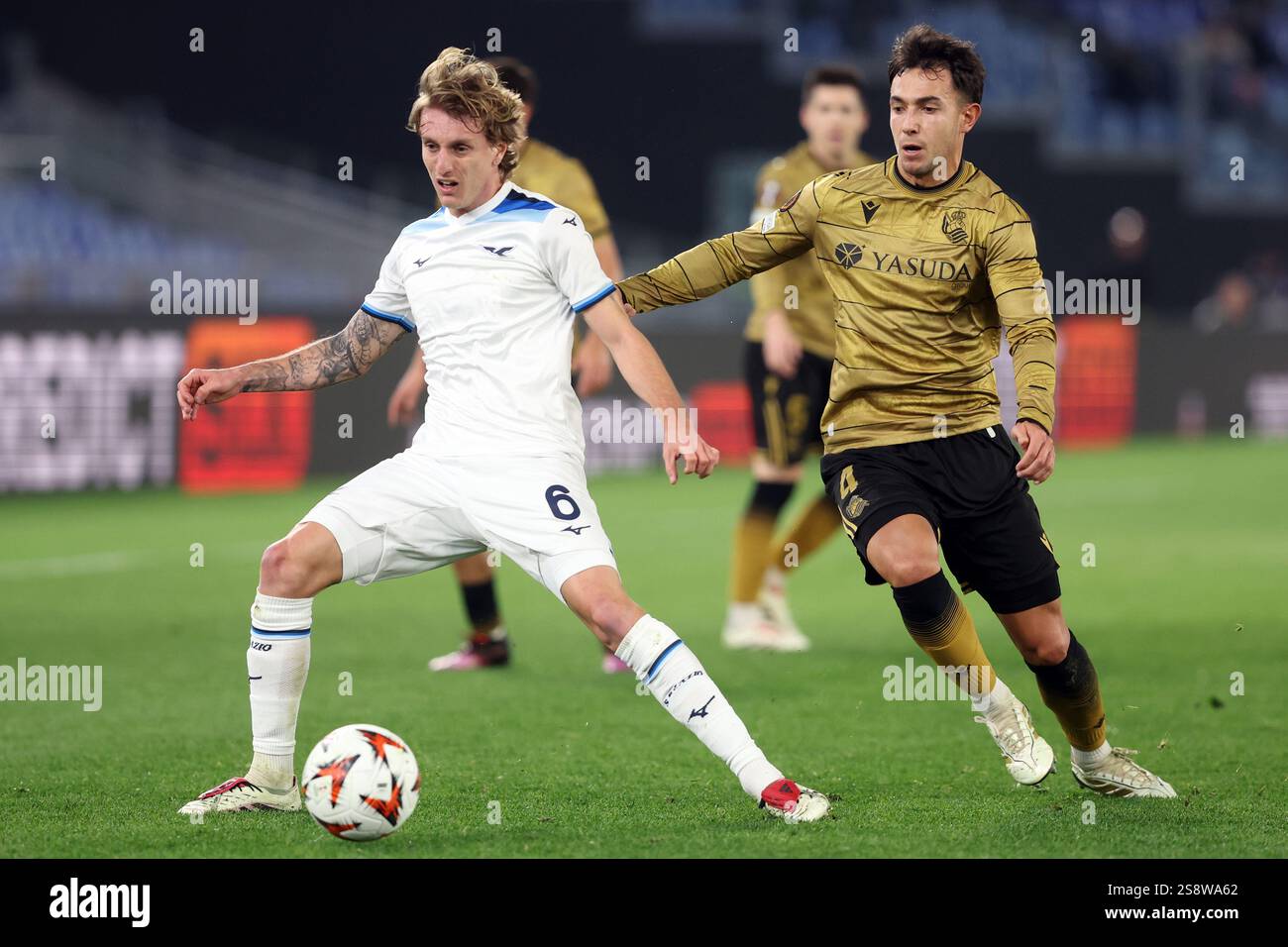 Rome, Italy. 23rd Jan, 2025. Rome, Italy 23.01.2025: Nicolo Rovella of Lazio, Zubimendi of Real ...