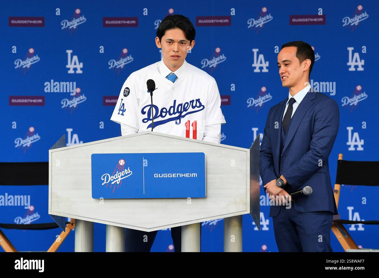 LOS ANGELES, CA - JANUARY 22: Newly acquired Los Angeles Dodgers ...