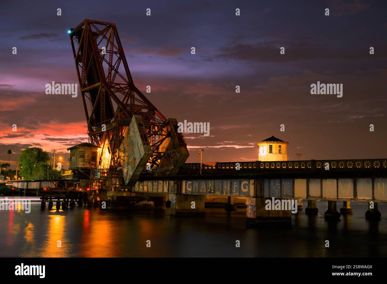 Raised drawbridge over the Hillsborough River in Tampa, Florida Stock ...