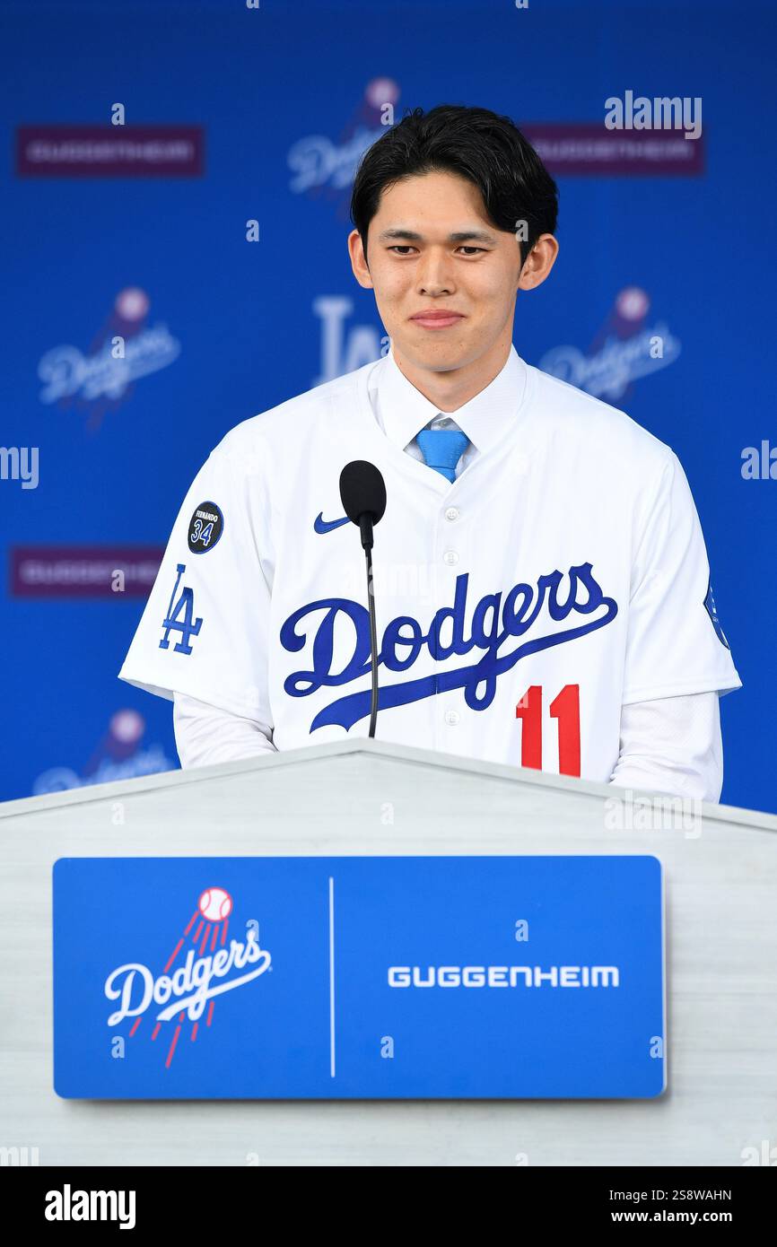 LOS ANGELES, CA - JANUARY 22: Newly acquired Los Angeles Dodgers ...