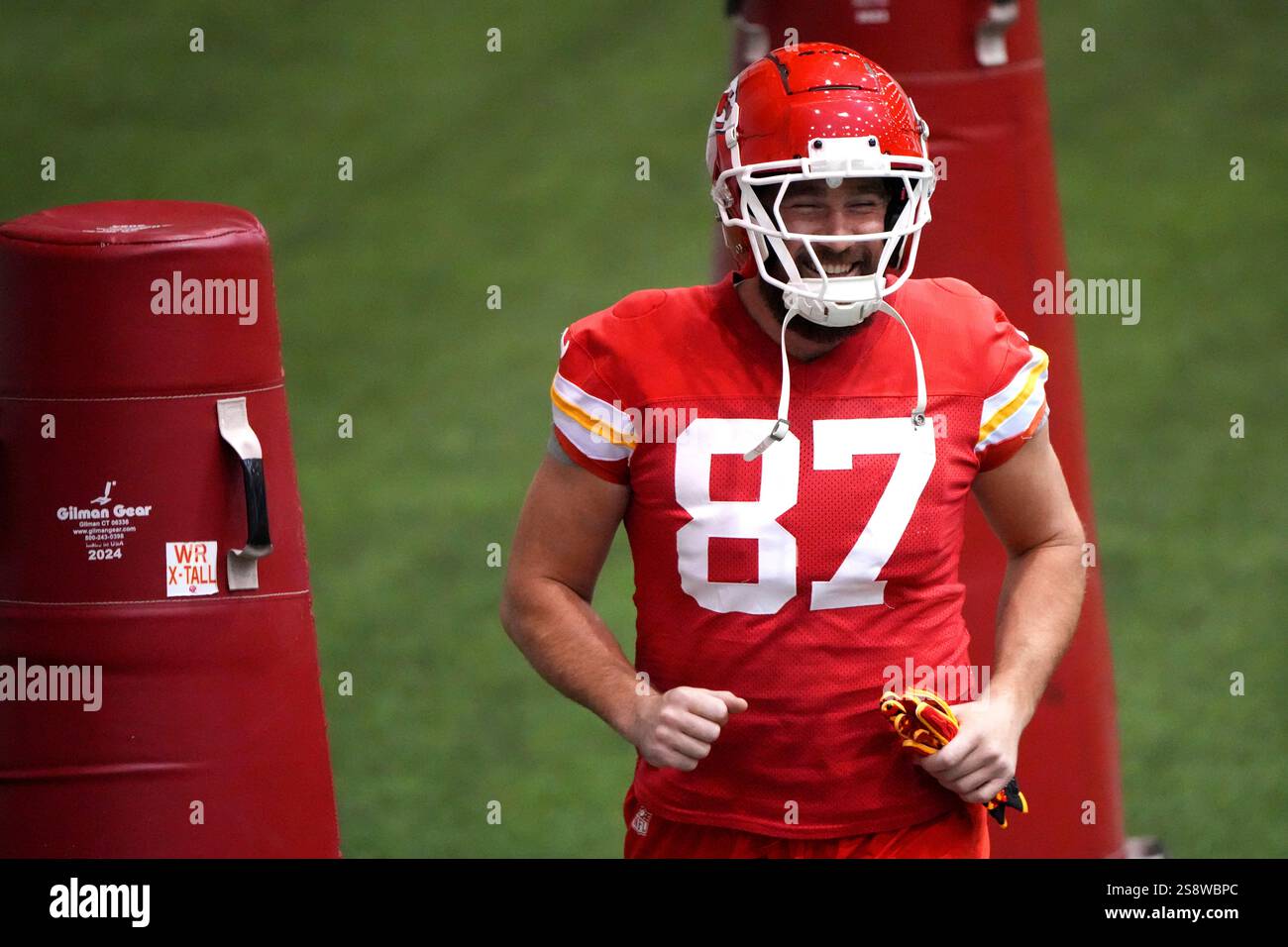 = during the team's NFL football practice Thursday, Jan. 23, 2025, in ...