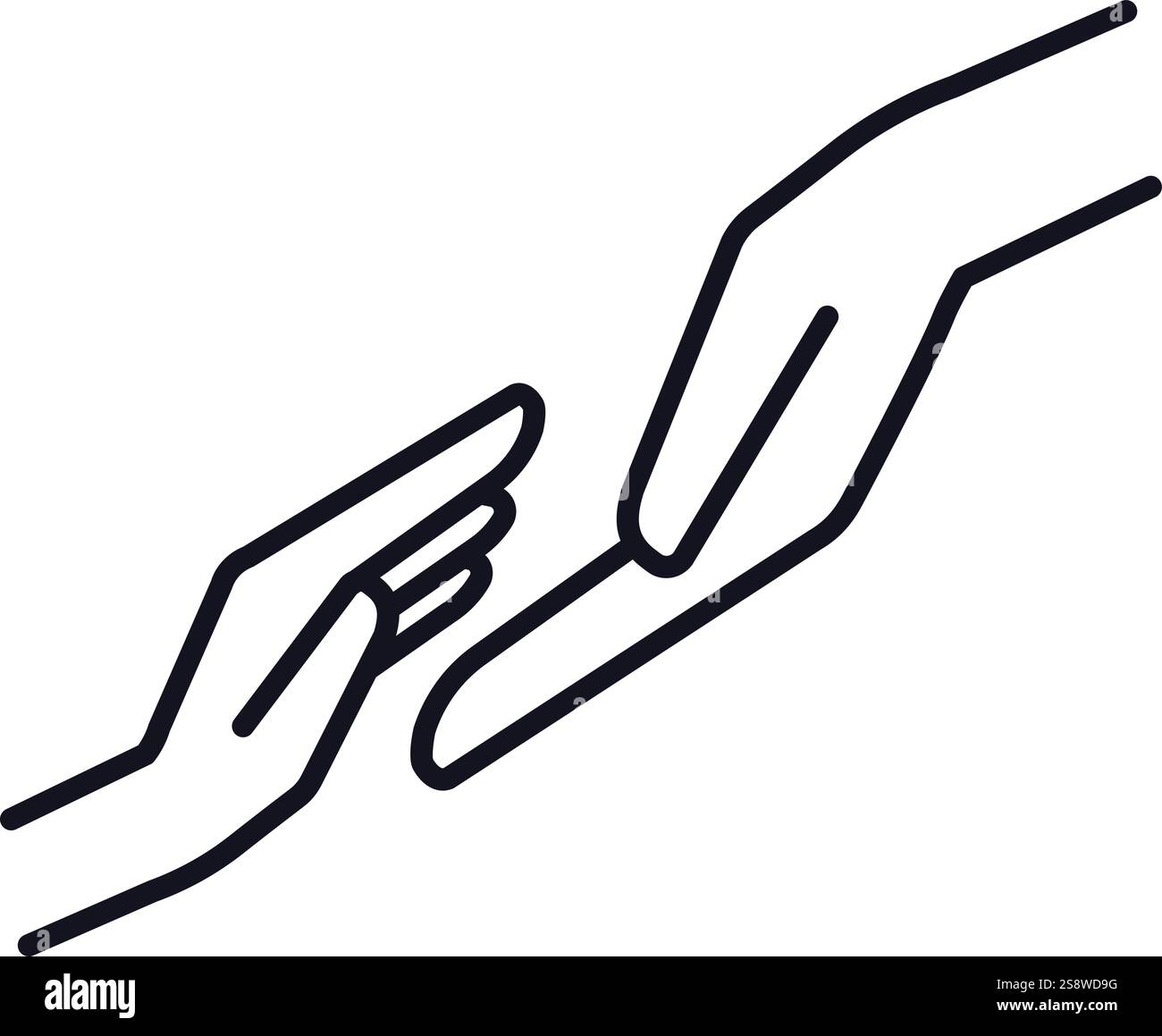 Minimalist line art vector illustration depicting two hands almost ...