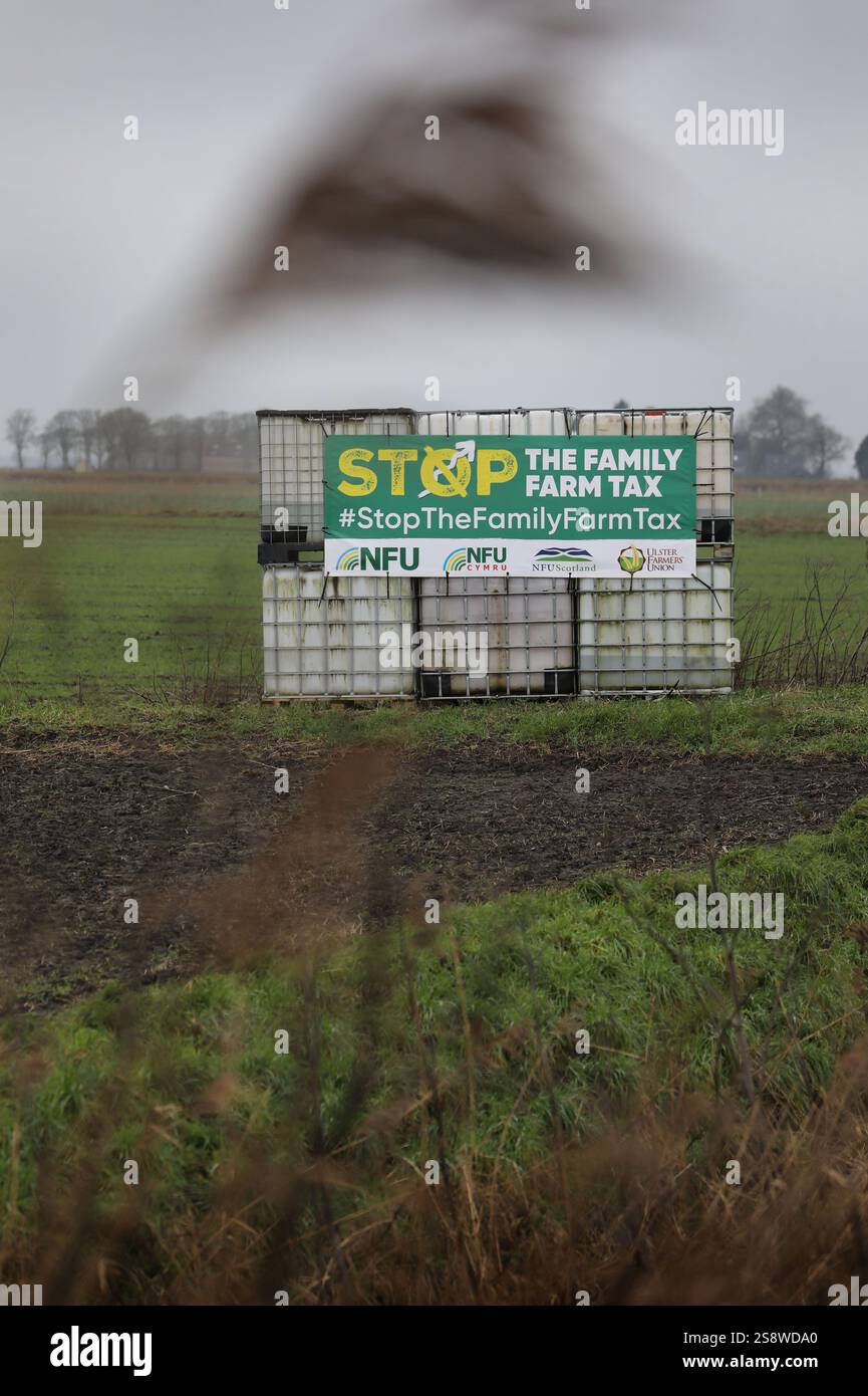 Peterborough, England, UK. 23rd Jan, 2025. A farmer displays a large ...
