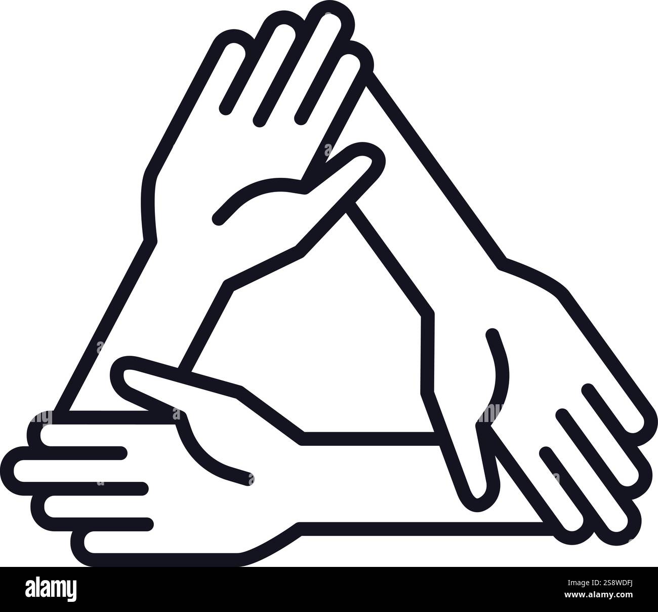 Three hands are holding each other forming a triangle, symbolizing ...