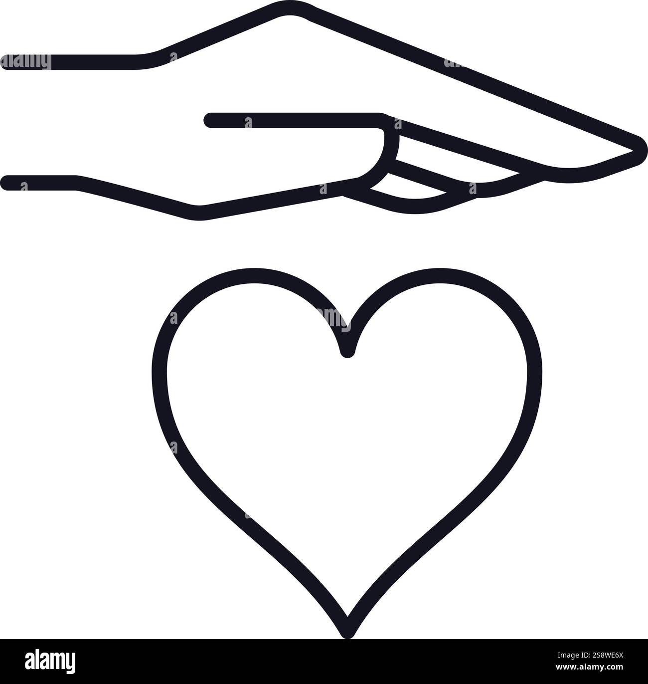 Line art vector illustration featuring a hand cradling a heart ...