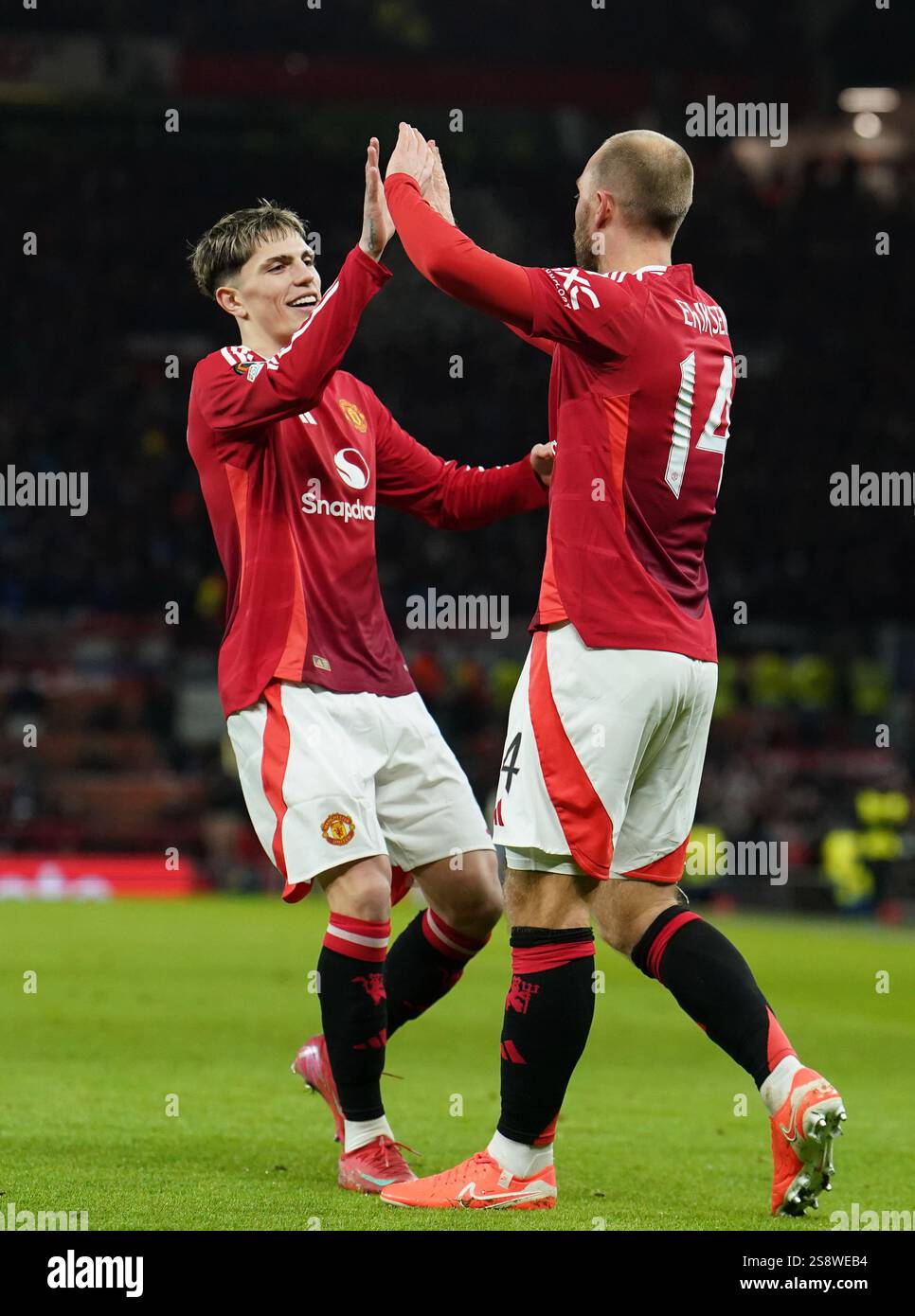 Manchester United's Alejandro Garnacho (left) and Christian Eriksen ...