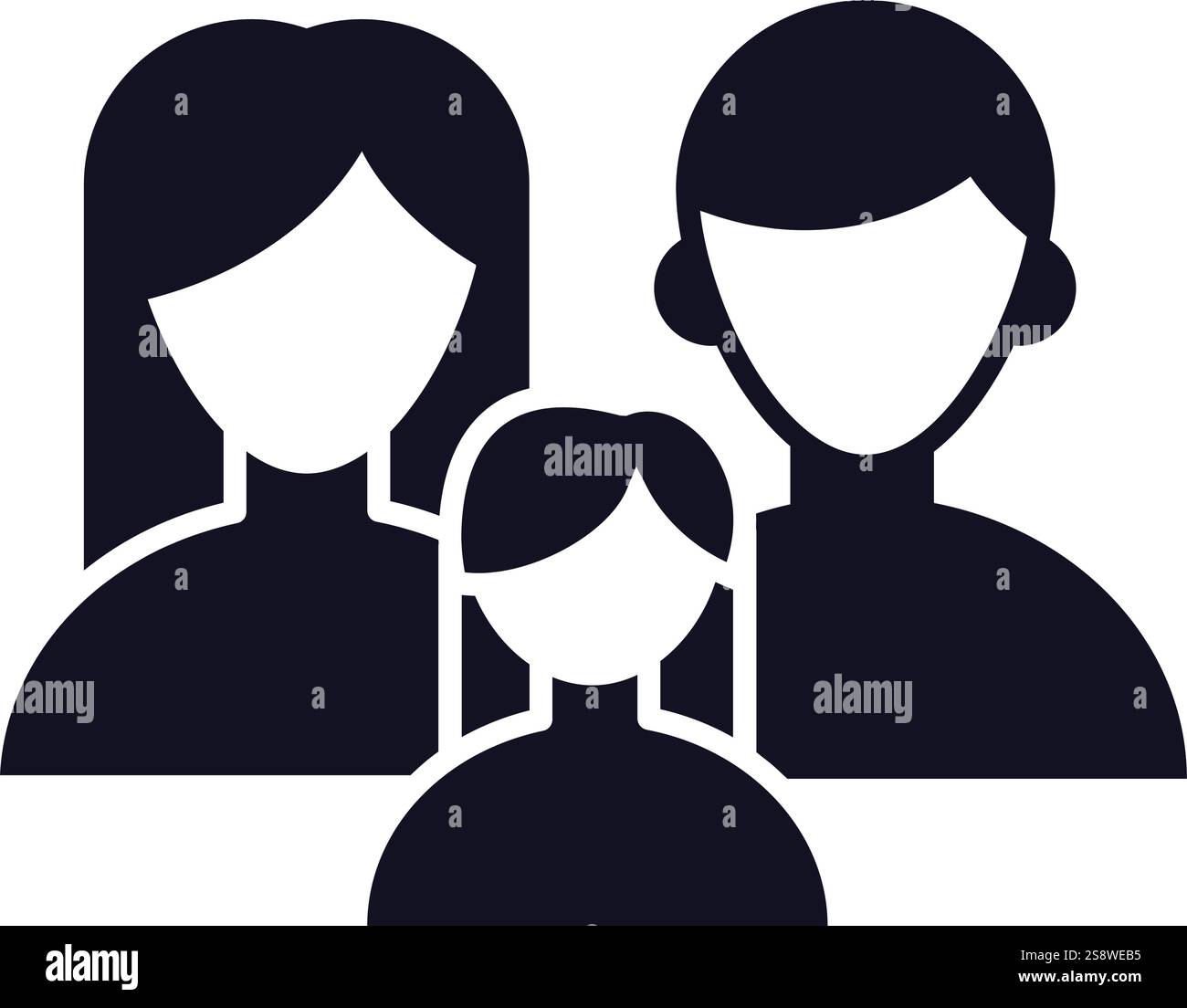 Stylized vector graphic depicting a family unit composed of a mother ...