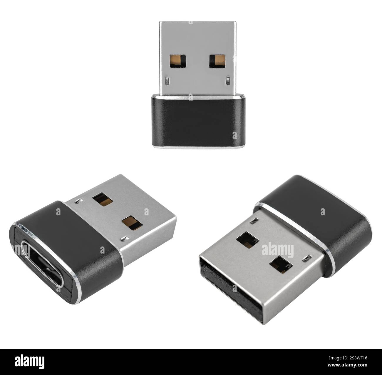 Connector adapter from Type-C to USB, on white background in insulation ...