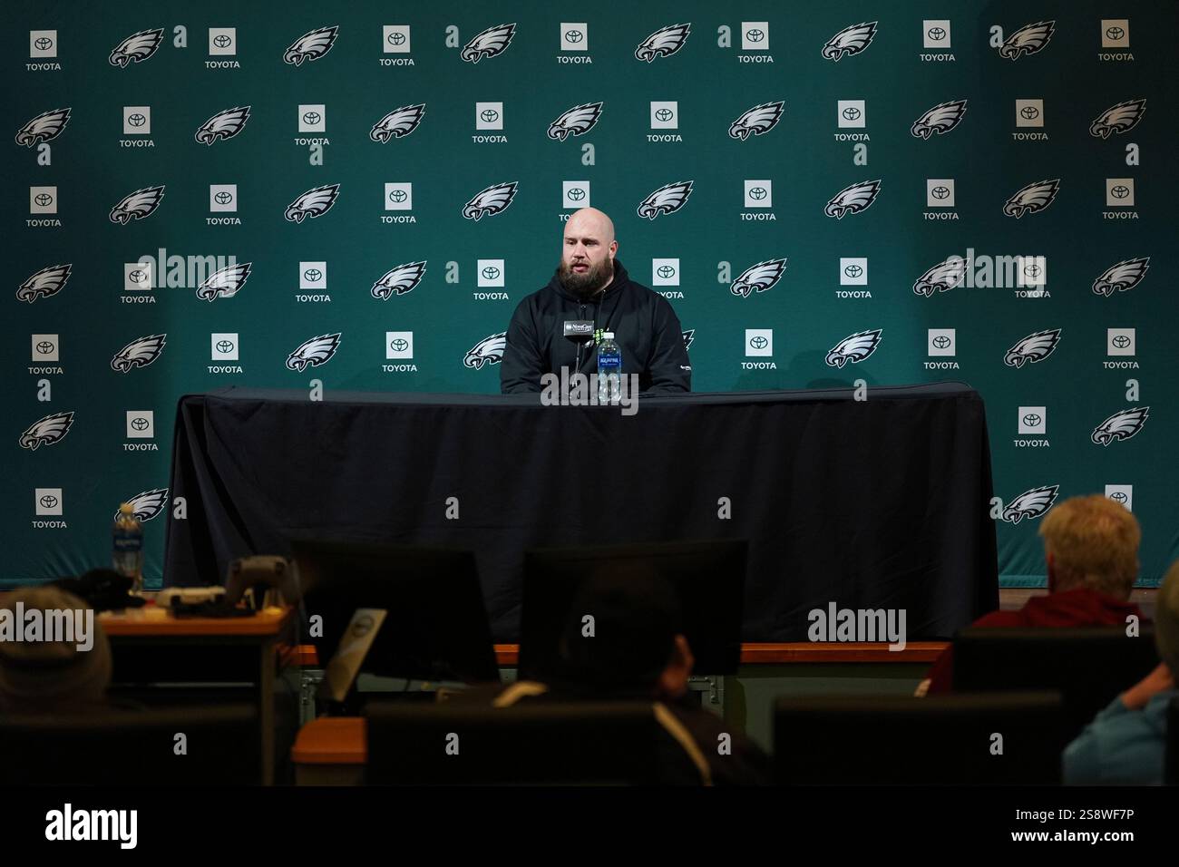 Philadelphia Eagles' Lane Johnson speaks during a news conference at ...