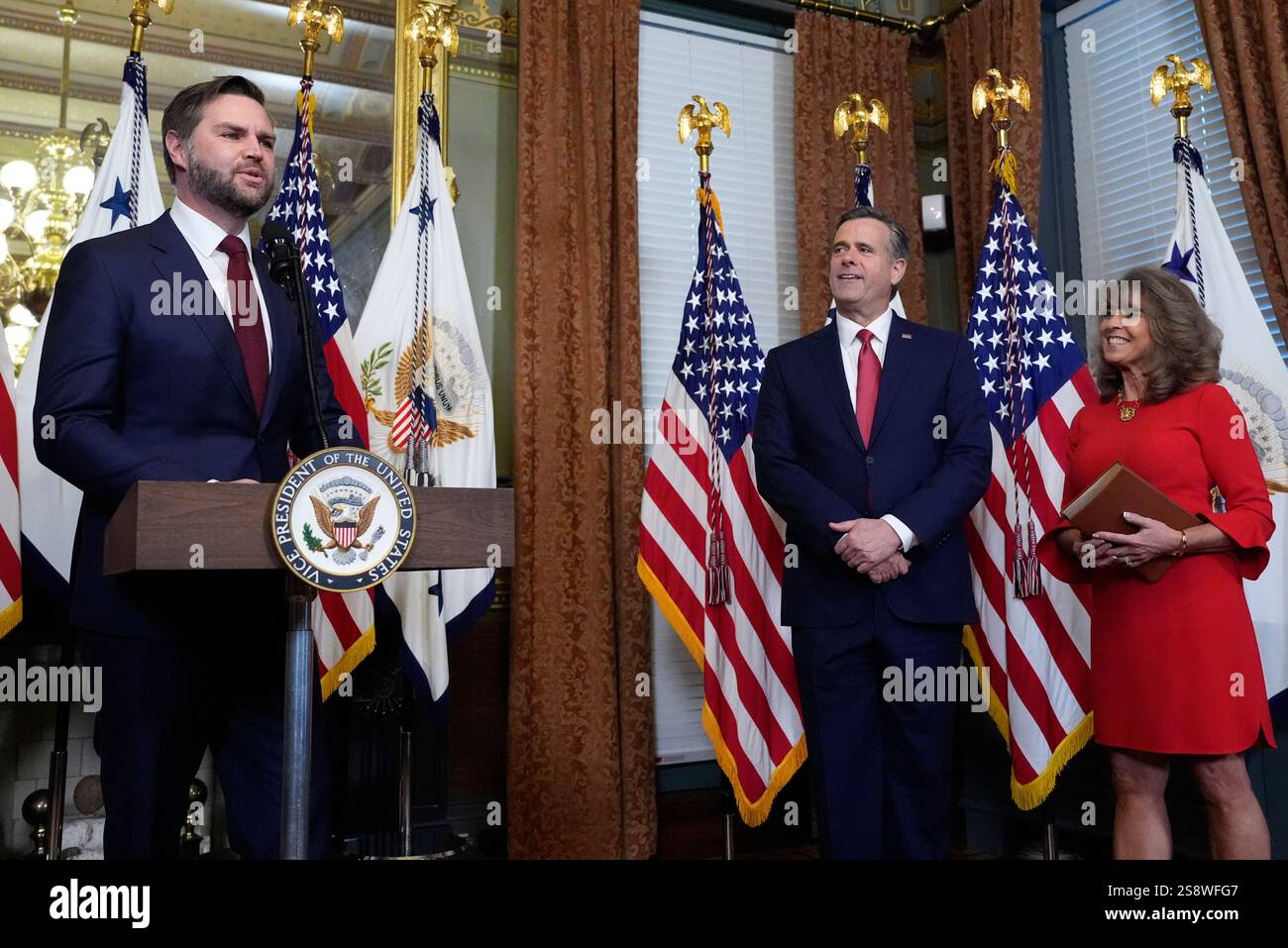Vice President JD Vance speaks before swearing in John Ratcliffe as CIA ...