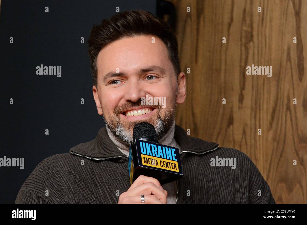 Kyiv, Ukraine. 23rd Jan, 2025. TV presenter Tymur Miroshnychenko during the draw of finalists of ...