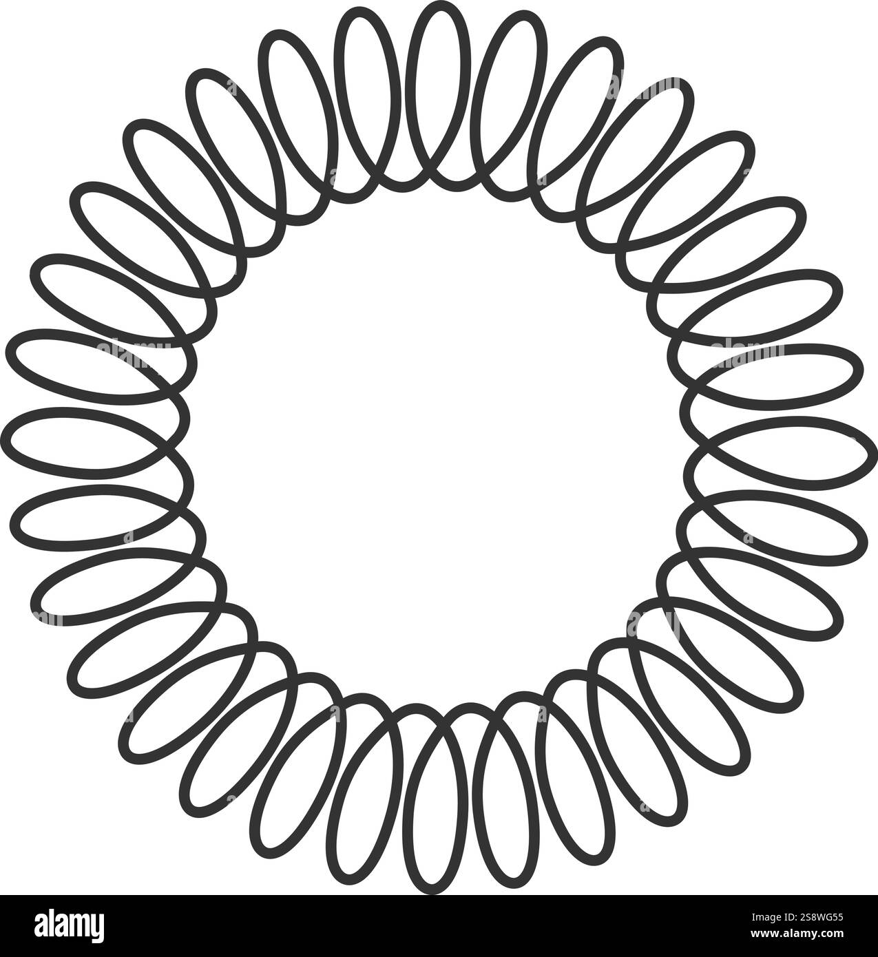 Continuous line drawing of metal spiral spring forming a circle ...
