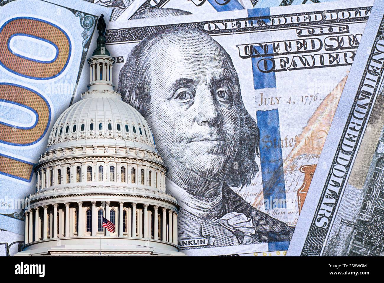 US Capitol Dome Superimposed on US 100 dollar bills Stock Photo - Alamy