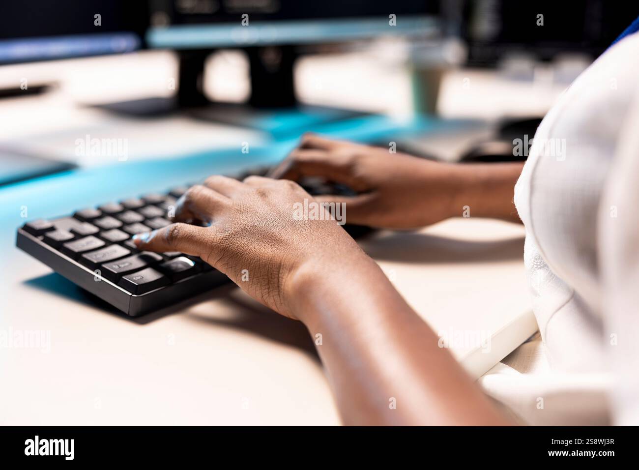 Data Center Employees Typing On Pc Keyboard Creating Technical Documentation For Software