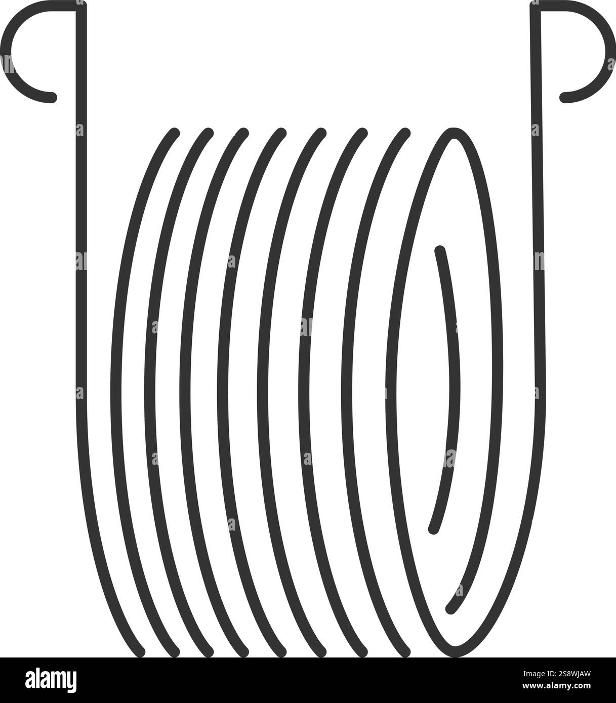 Continuous line drawing depicting a tensioned metal coil spring that ...
