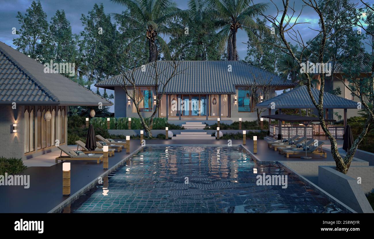 3d render luxury house and pool Stock Photo - Alamy