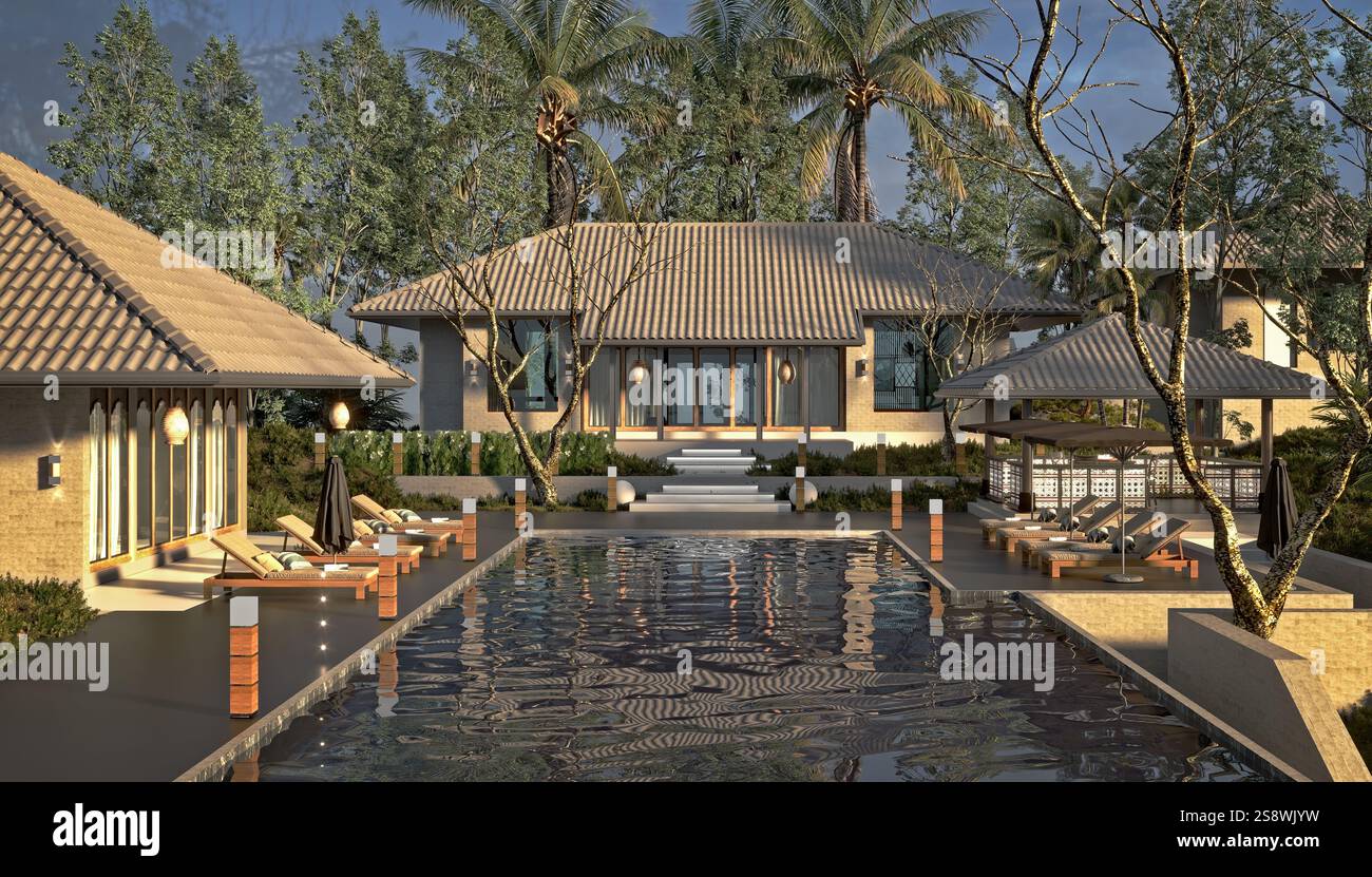 3d render luxury house and pool Stock Photo - Alamy