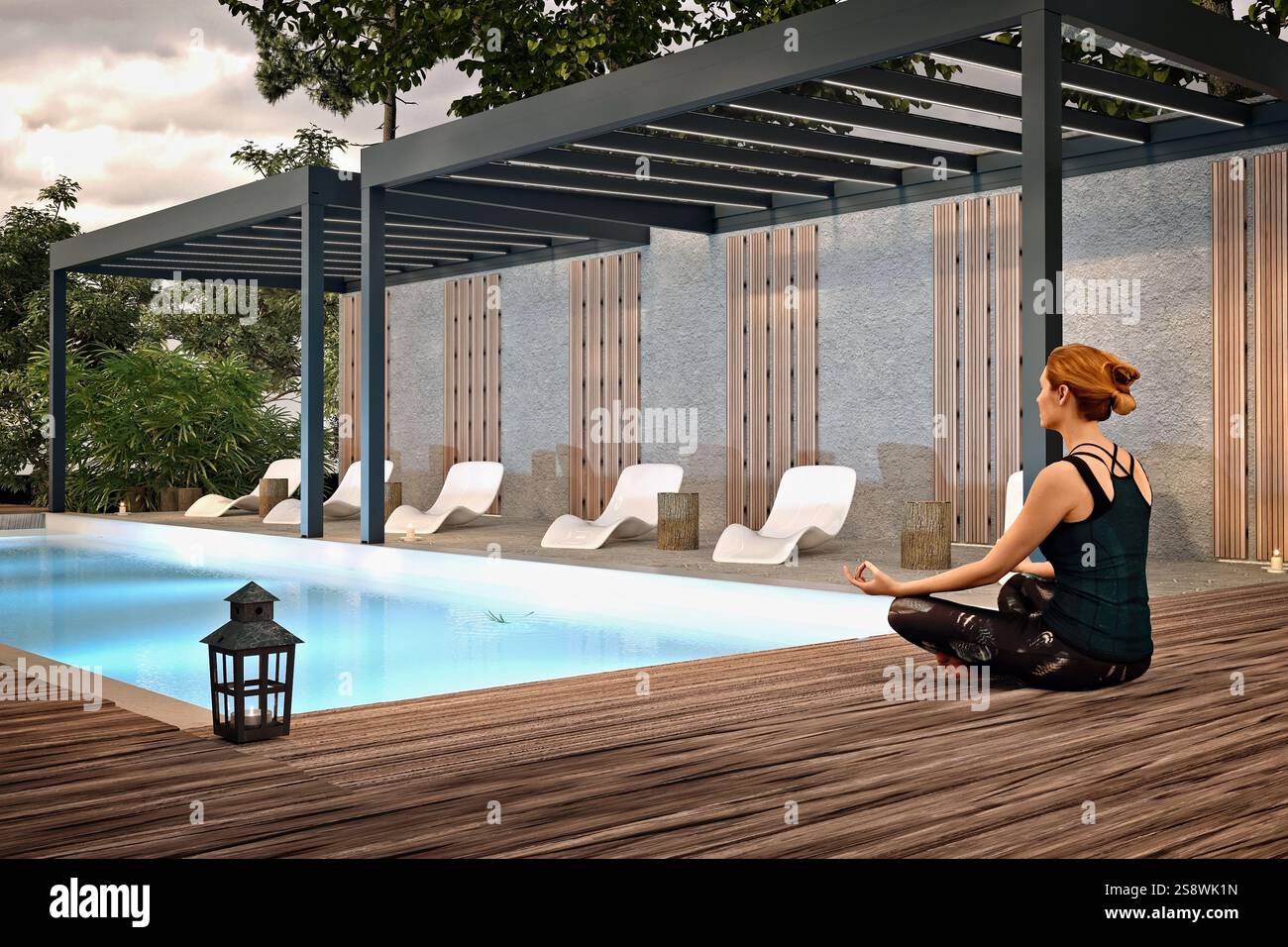 3d render luxury house and pool Stock Photo - Alamy