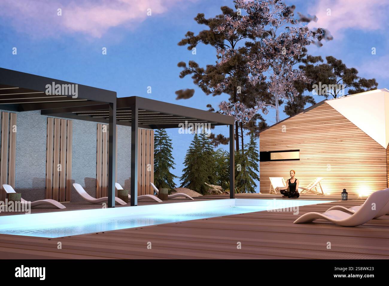3d render luxury house and pool Stock Photo - Alamy