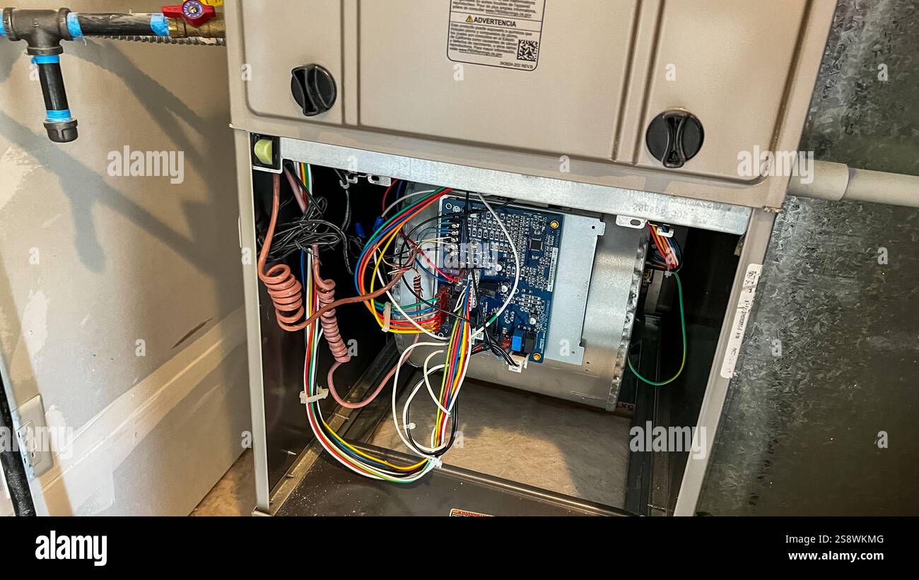 Open Furnace Showing Wiring and Circuit Board Stock Photo - Alamy