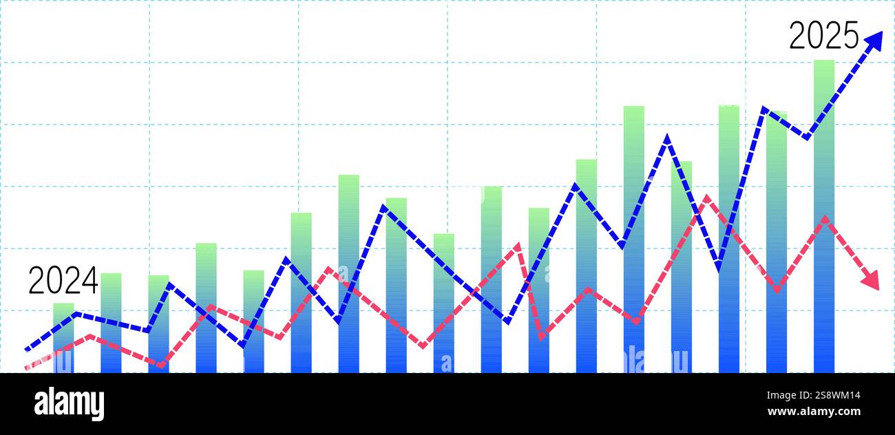Financial graph with blue and red pointers, Business strategy, Business ...