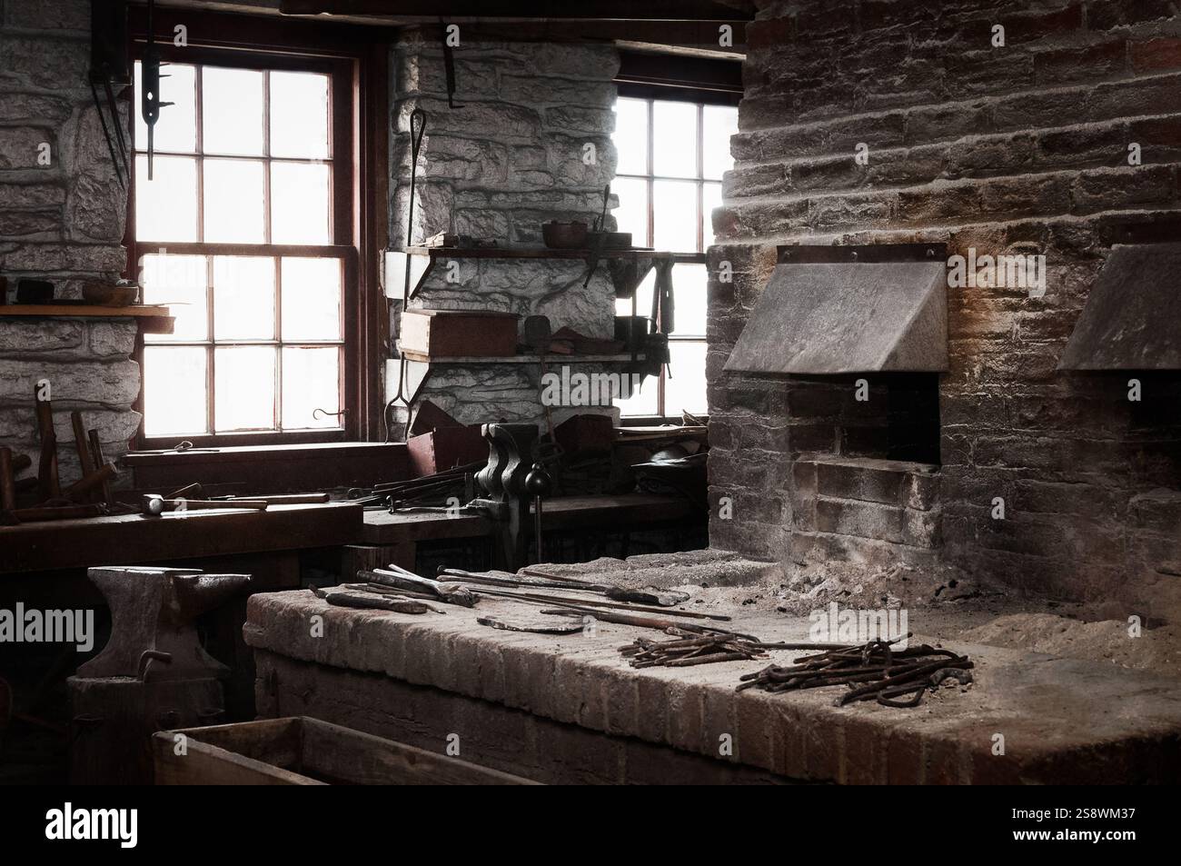 Inside the Old Forge - 1800's forge Stock Photo - Alamy