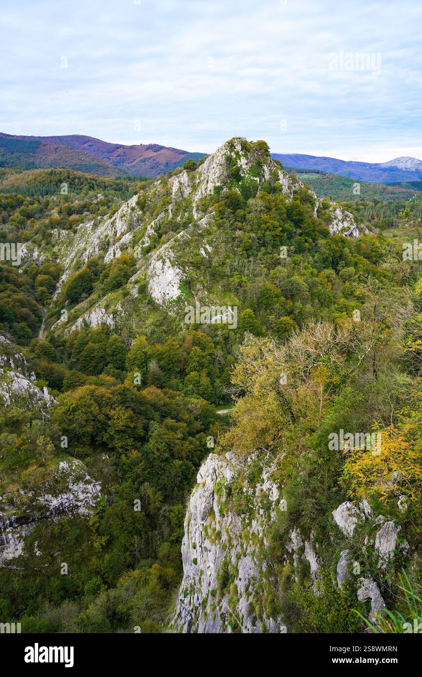 Forest-covered mountains of the Massif Aloña surrounding the Sanctuary ...