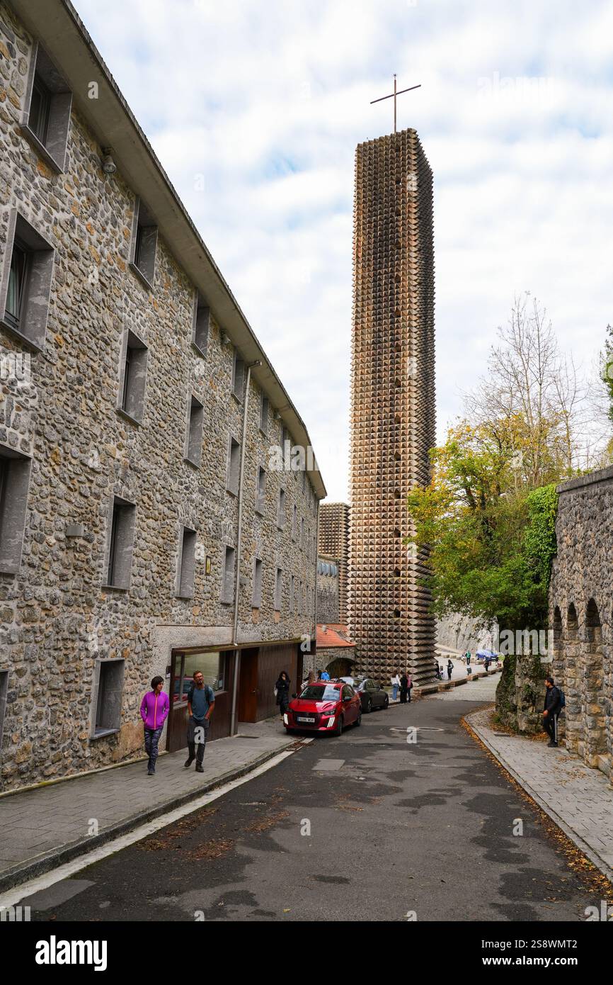 Bell tower of the Sanctuary of Arantzazu, a Franciscan sanctuary ...