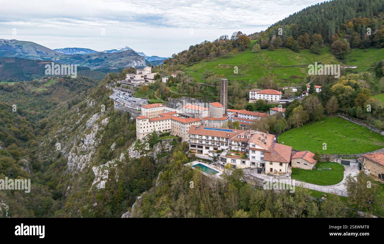 Aerial view of the Sanctuary of Arantzazu, a Franciscan sanctuary ...