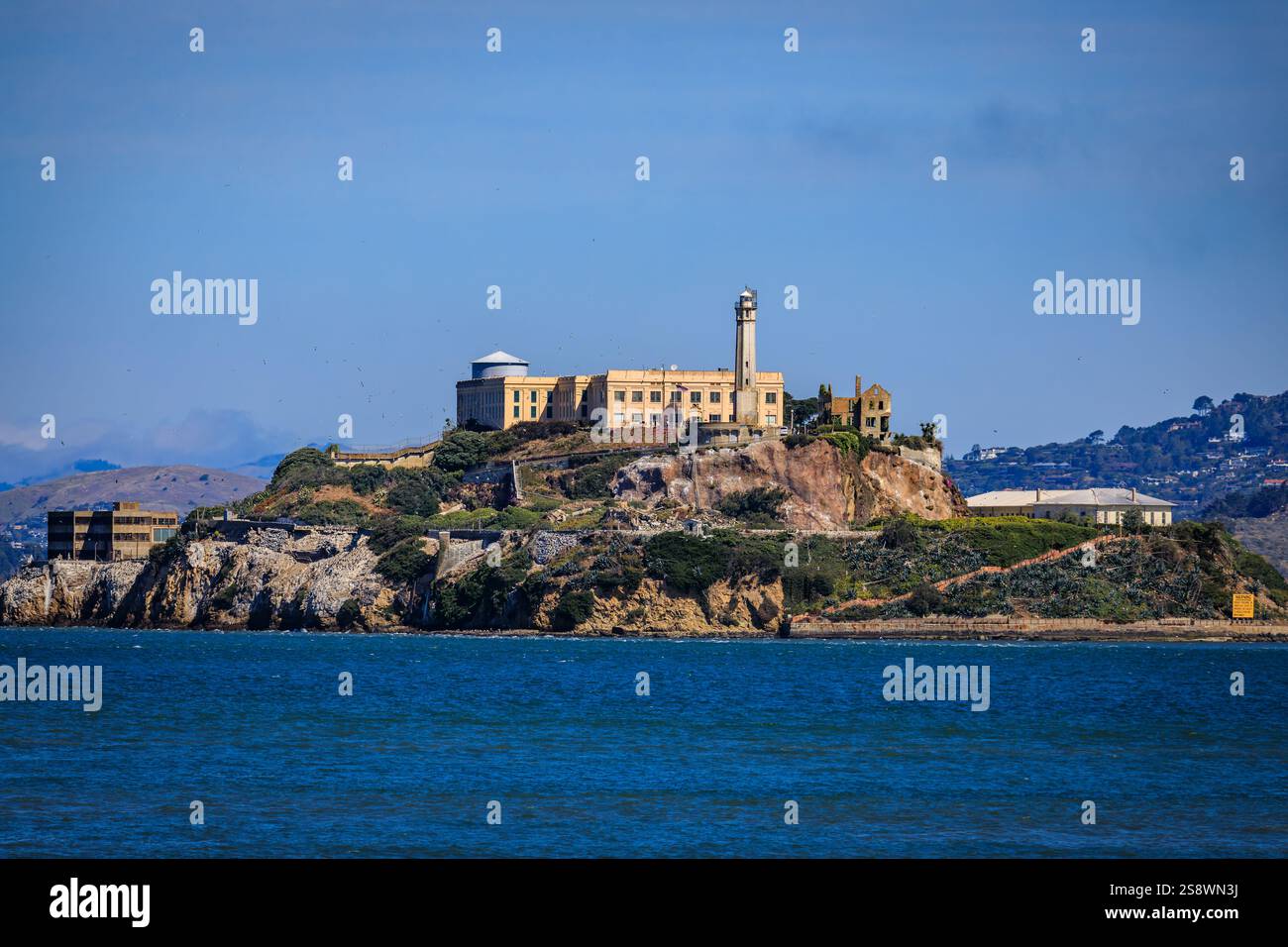 Alcatraz Island, with its historic prison buildings, lighthouse, and ...