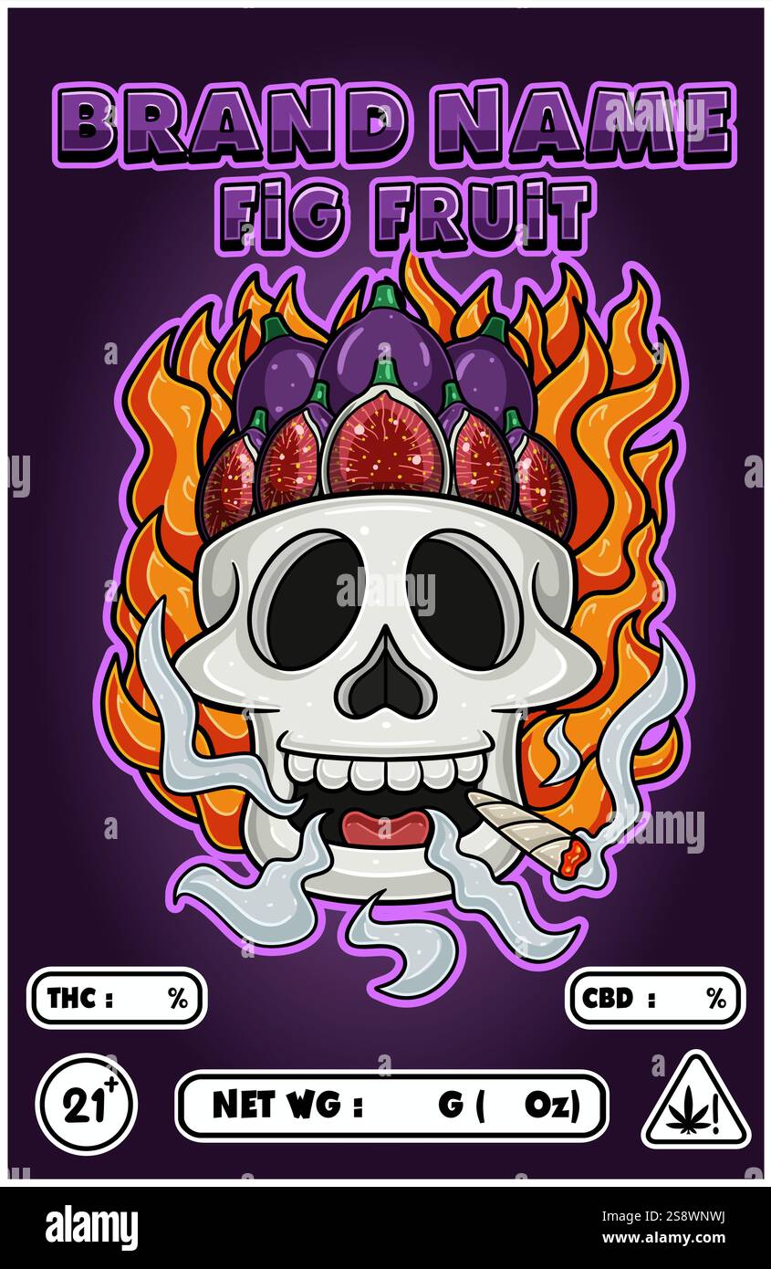 Cartoon Fig Fruit on Skull Head Smoking And Burning Fire Backgrounds ...