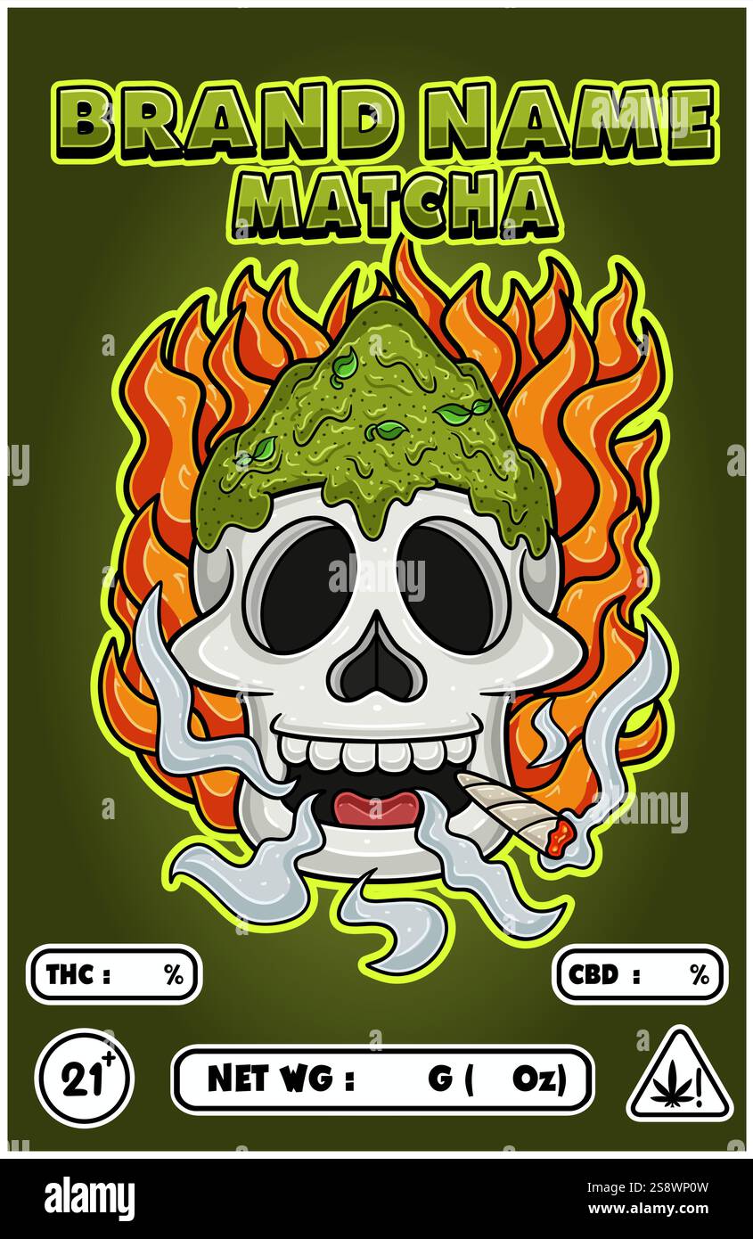 Cartoon Matcha on Skull Head Smoking And Burning Fire Backgrounds. For ...