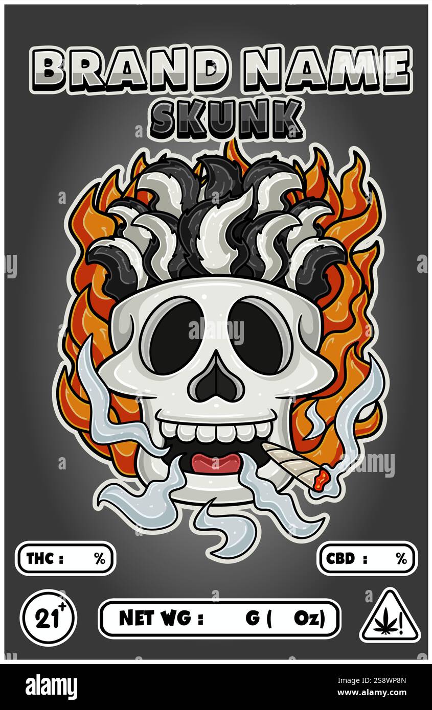 Cartoon Skunk on Skull Head Smoking And Burning Fire Backgrounds. For ...