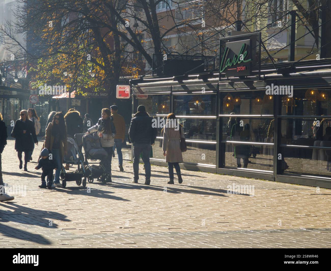 SOFIA, BULGARIA - DECEMBER 19, 2024: Panorama of pedestrian Boulevard Vitosha in city of Sofia ...