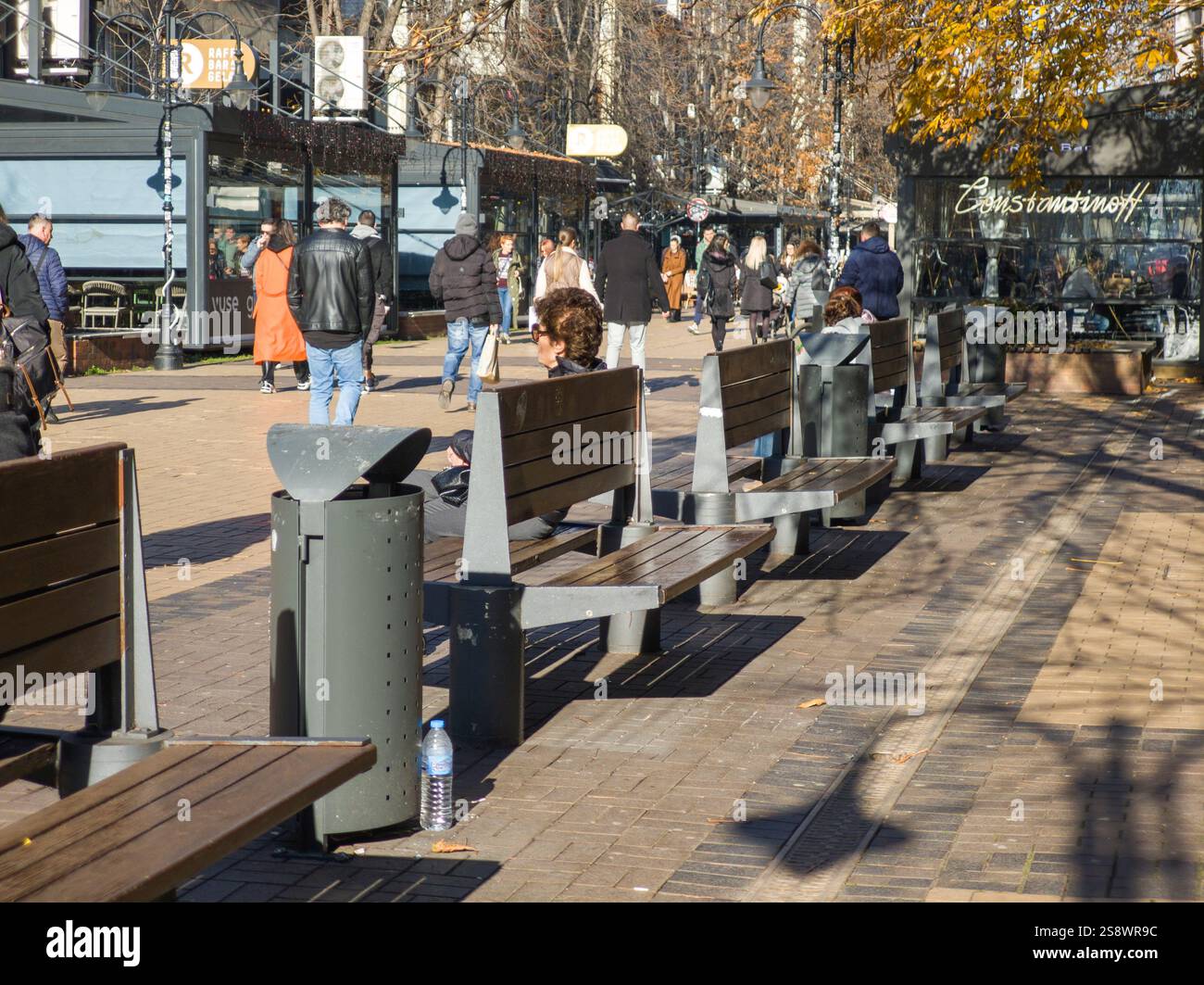 SOFIA, BULGARIA - DECEMBER 19, 2024: Panorama of pedestrian Boulevard Vitosha in city of Sofia ...
