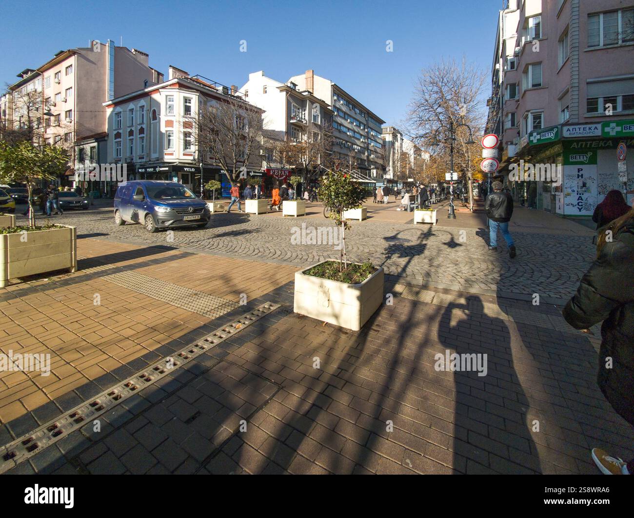 SOFIA, BULGARIA - DECEMBER 19, 2024: Panorama of pedestrian Boulevard Vitosha in city of Sofia ...