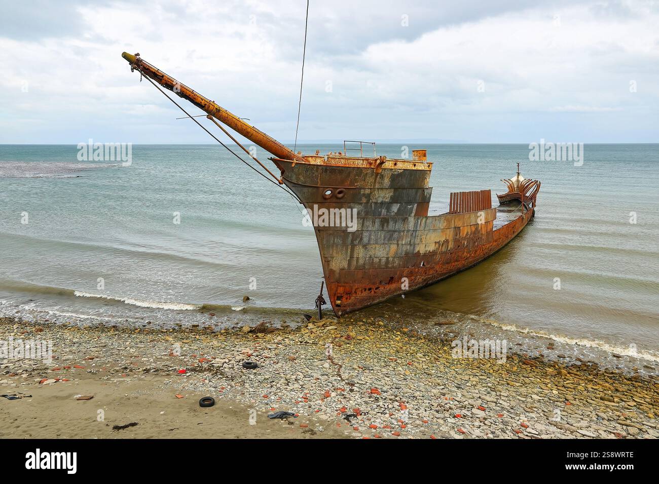 Beached shipwreck of the Lord Lonsdale on the coast of the Strait of ...