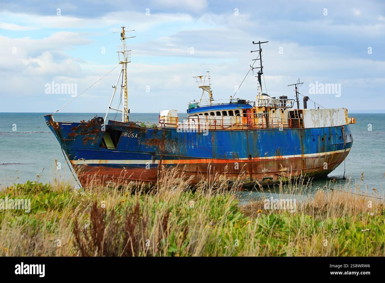 Beached shipwreck on the coast of the Strait of Magellan in Punta ...