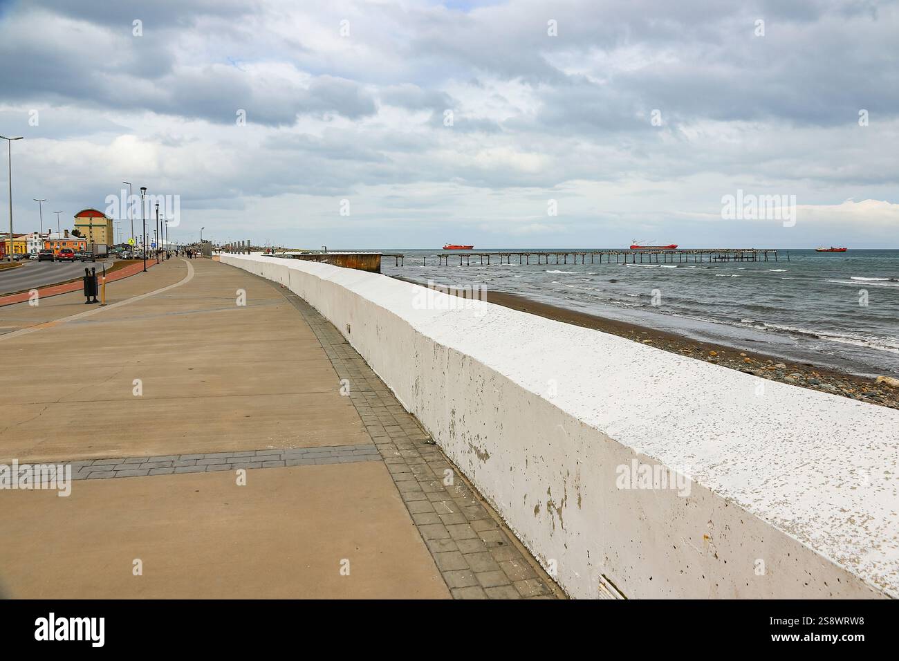 Waterfront promenade along the coast of the Strait of Magellan in Punta ...