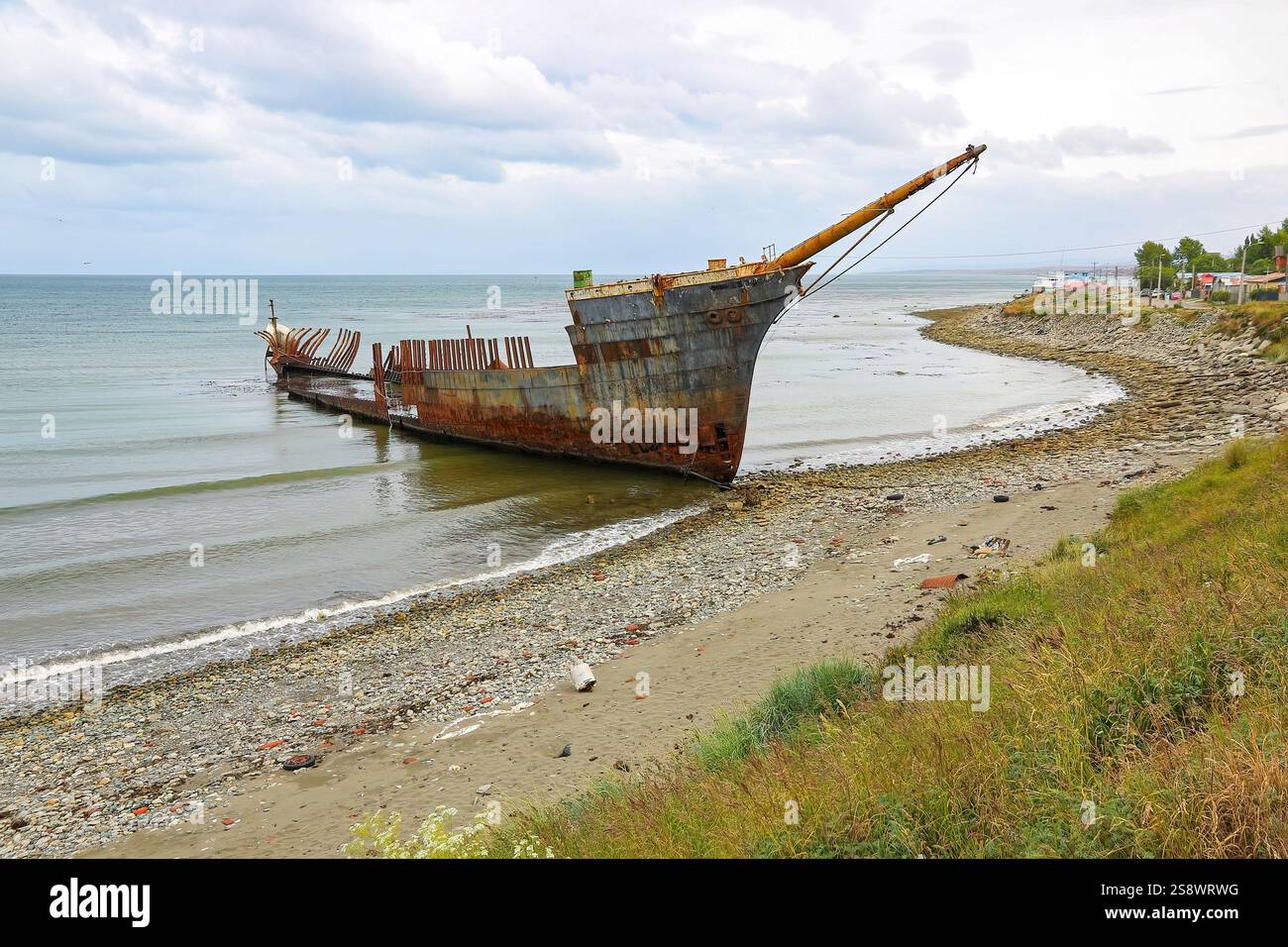Beached shipwreck of the Lord Lonsdale on the coast of the Strait of ...