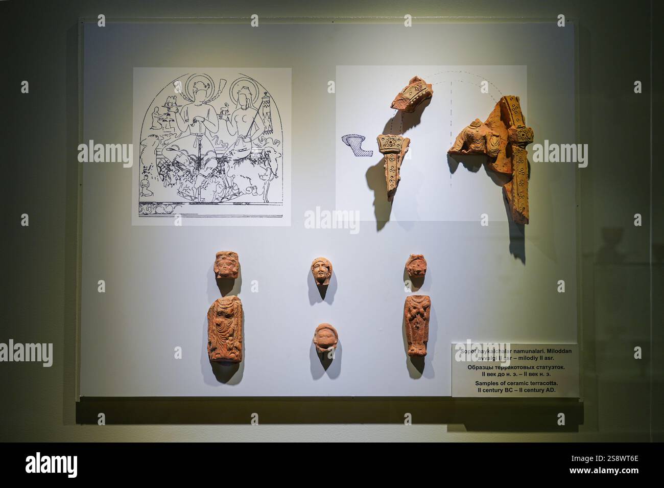 Terracotta deity figure displayed in the Afrasiab Museum in Samarkand ...