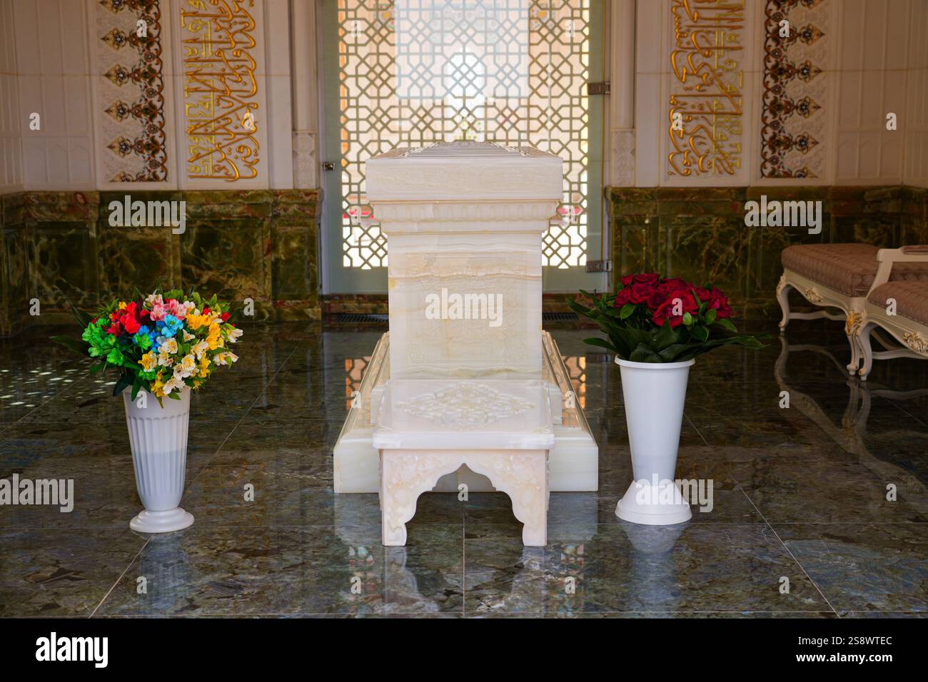 Tomb of Islam Karimov inside his mausoleum in the Hazrat Khizr Mosque ...