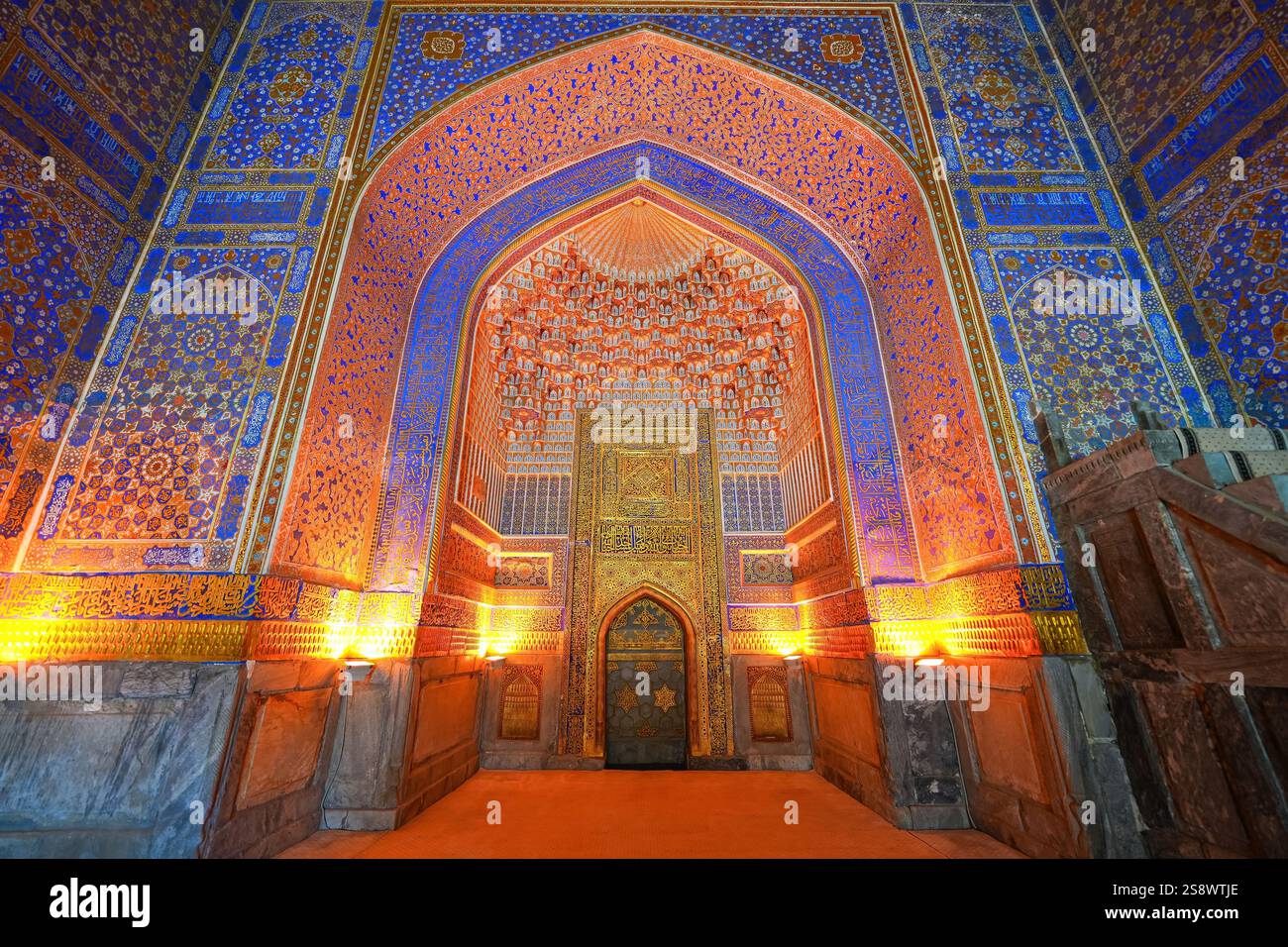 Interior decorated with mosaics of blue and gilded ceramic tiles in the ...