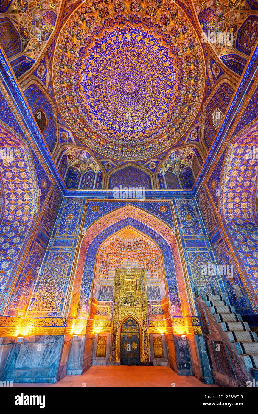 Ceiling decorated with mosaics of blue and gilded ceramic tiles in the ...